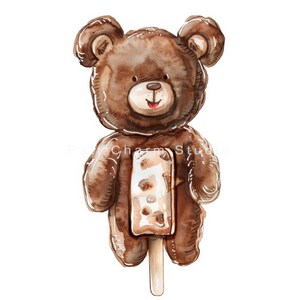 Cute Bear Ice Cream Clipart Set, Watercolor Ice Cream Nursery Clipart ...