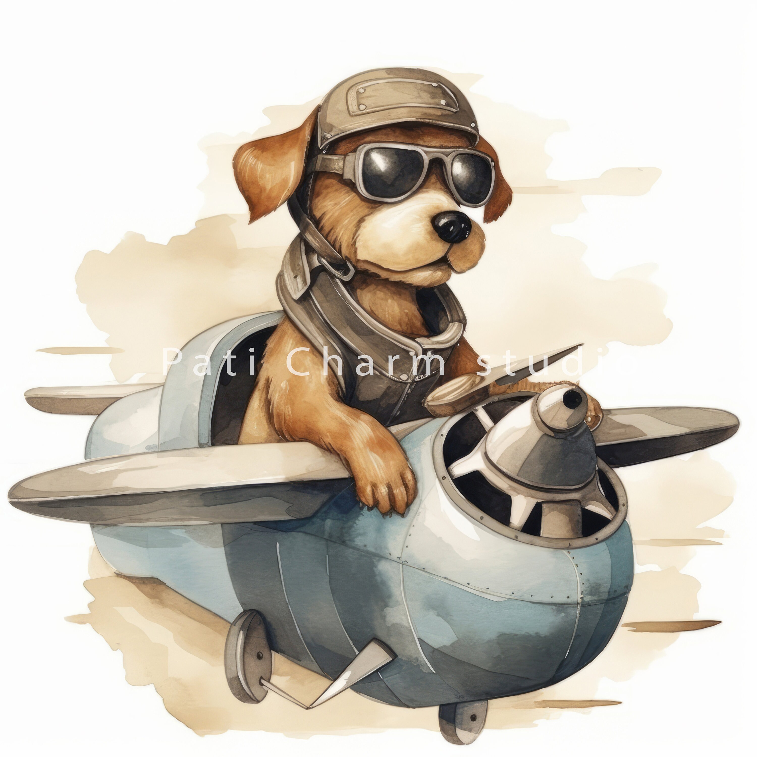 Aviator Dog Watercolor Clipart Bundle Jpgs Baby Airplane - Etsy