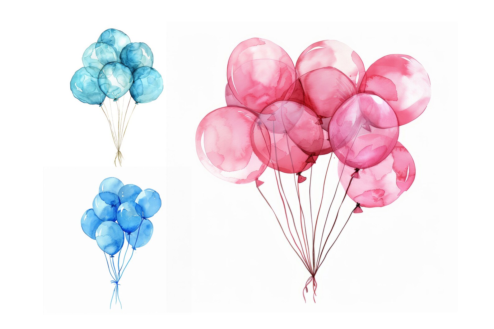 Watercolor Blue Balloon Clipart Set, Pink Balloon Clipart, Digital ...