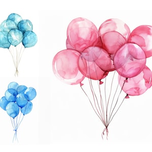 Watercolor Blue Balloon Clipart Set, Pink Balloon Clipart, Digital ...
