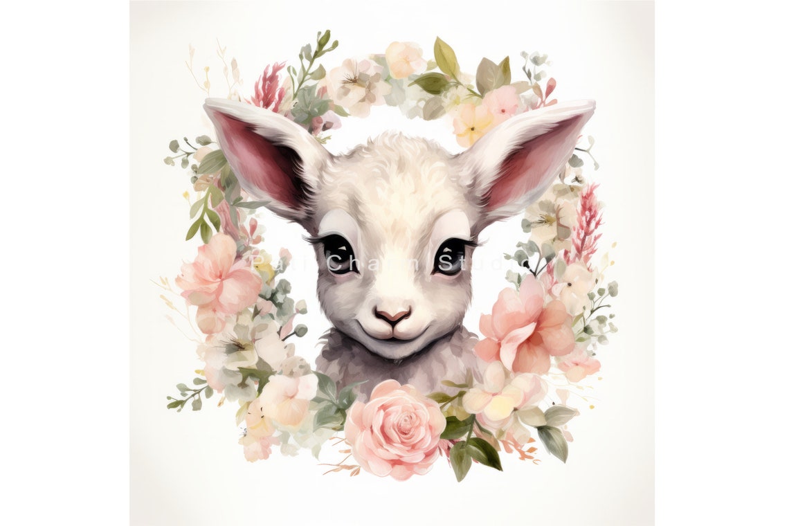 Easter Baby Lamb Clipart Bundle, High Quality JPG, Floral Lamb Clipart ...