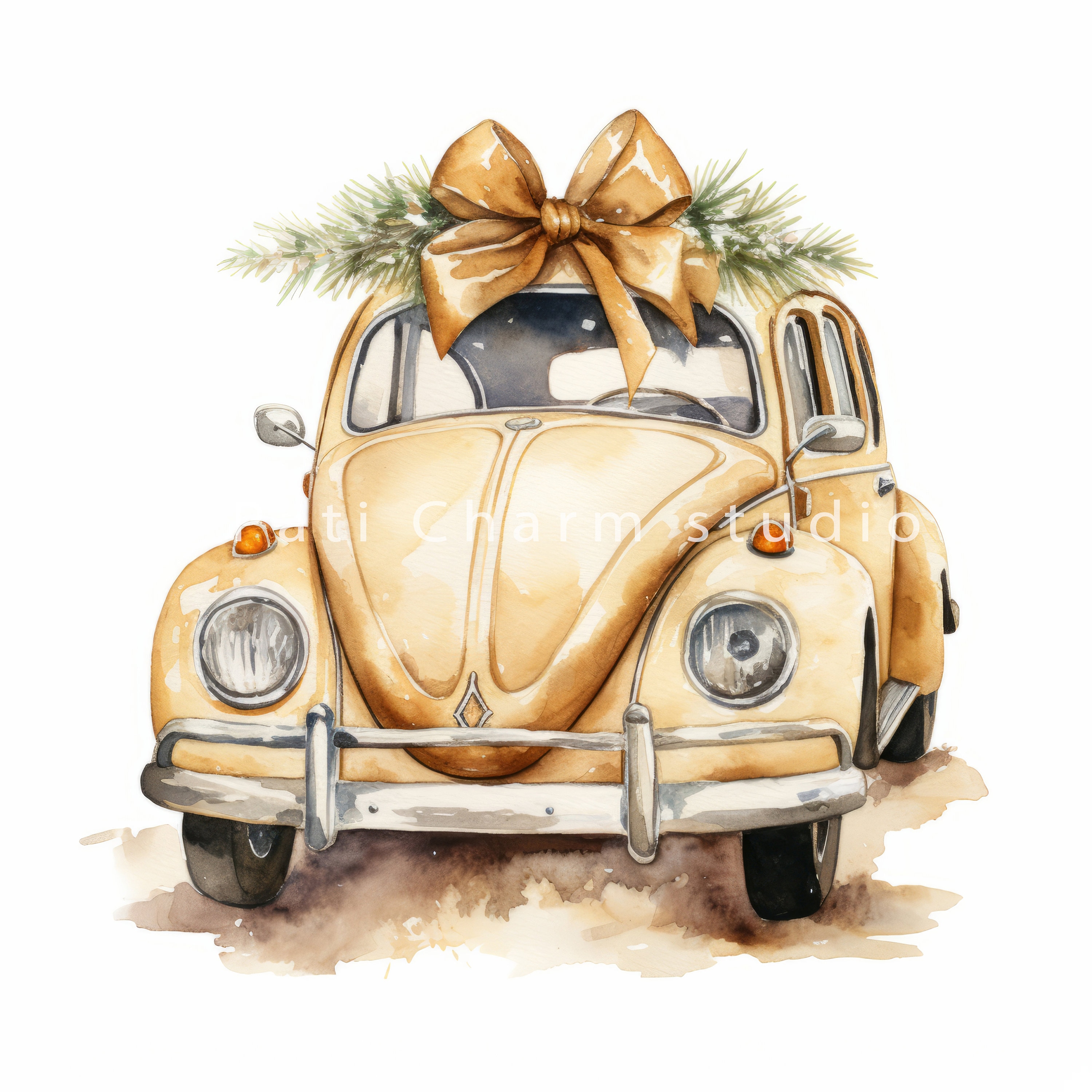 Christmas Cars Retro Clipart Bundle, Vintage Car Holiday Clipart ...