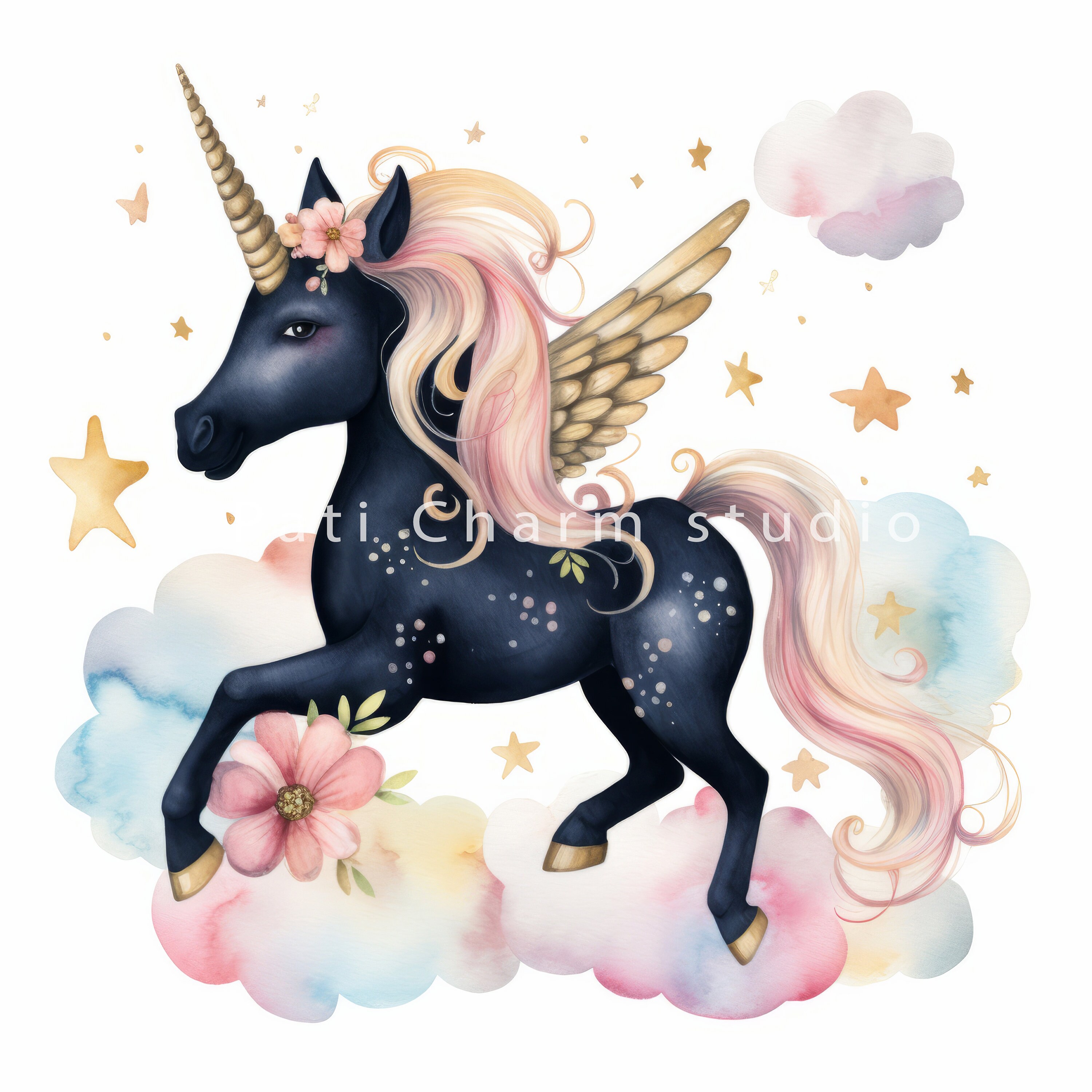 Watercolor Magic Unicorn Clipart, Unicorn Clip Art, Watercolor Fantasy ...