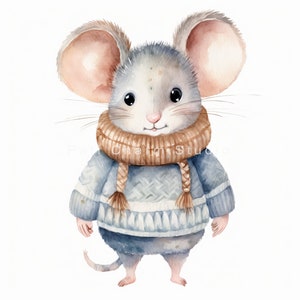 Winter Mouse in Sweater Digital Clipart, High Quality Jpgs, Christmas ...
