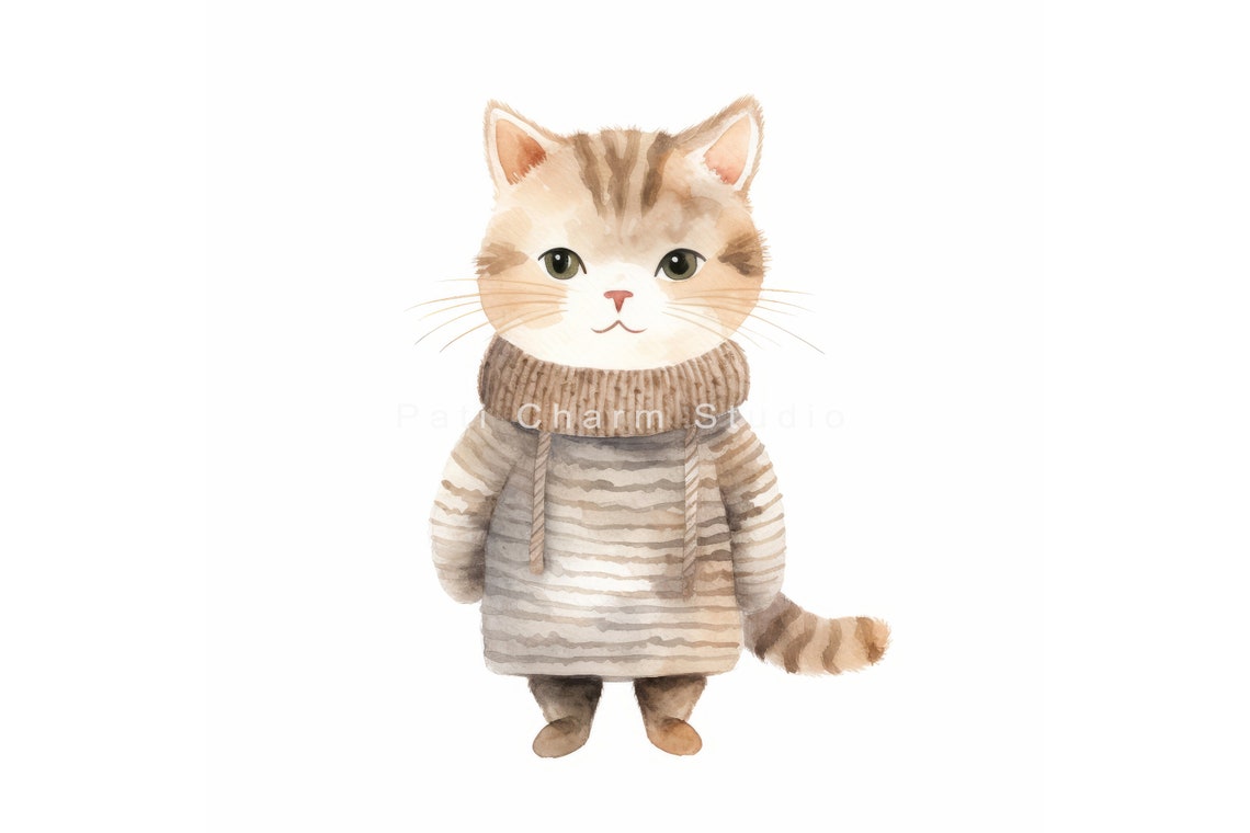 Cute Cat in Sweater Clipart Bundle, High Quality Jpgs, Digital Download ...