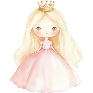 Watercolor Pink Princess Clipart Bundle, High Quality JPG, Girl's ...