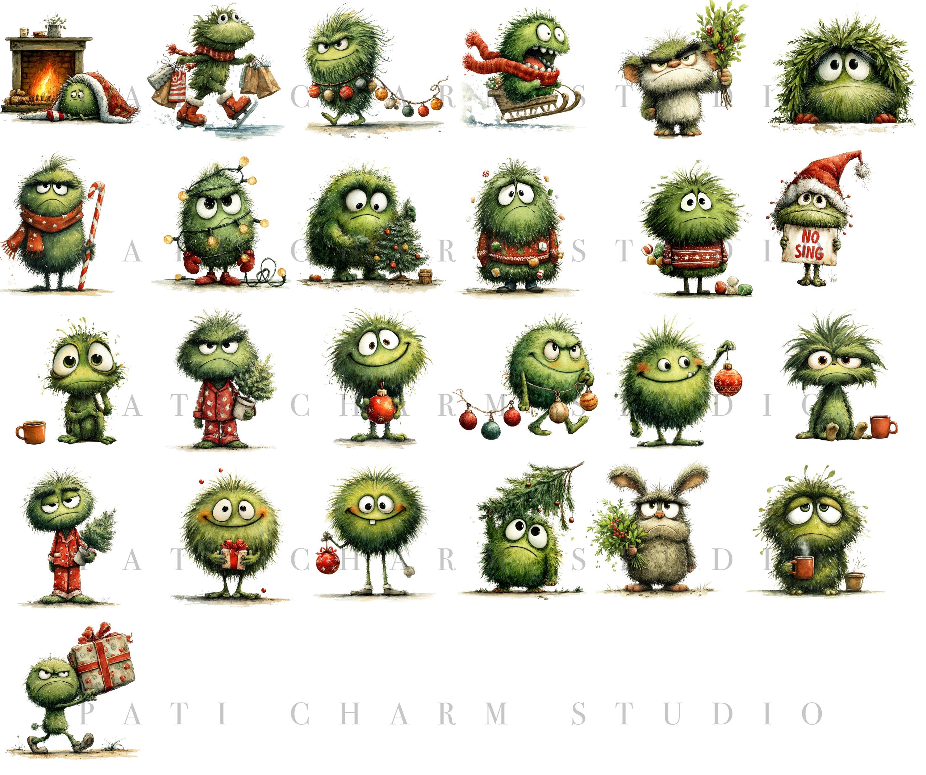 25 Grumpy Green Christmas Clipart Set, Funny Grumpy Christmas Pngs ...