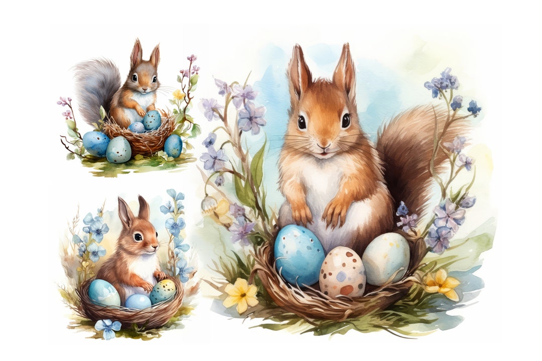 Easter Squirrel Clipart Bundle, High Quality Jpgs, Digital Download ...
