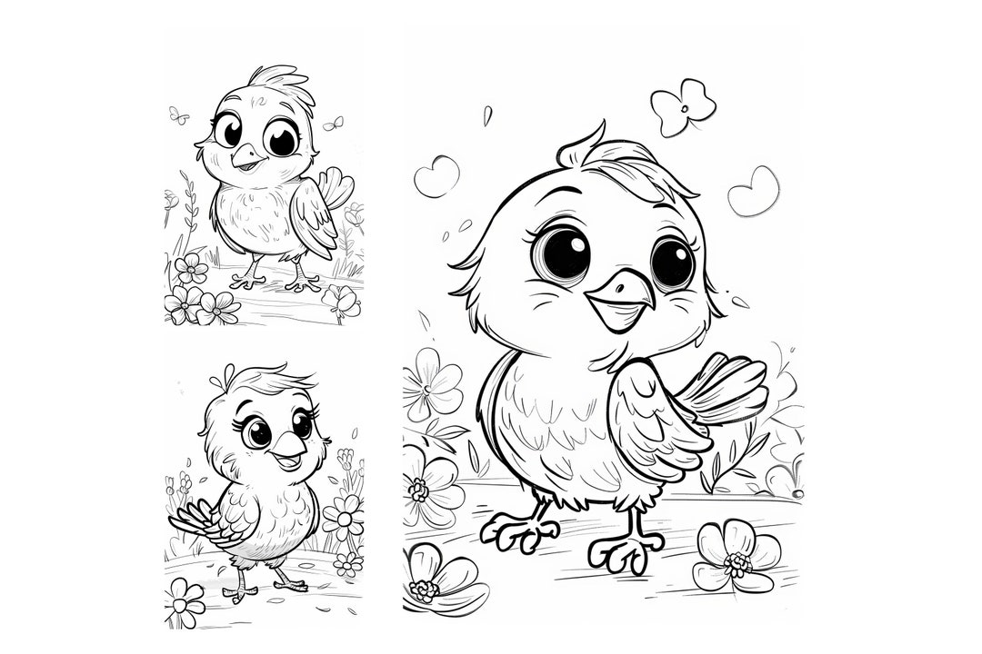 Cute Bird Coloring Page for Kids, Instant Download, Coloring Book ...