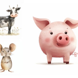 Cute Little Farm Clipart Bundle, High Quality Jpgs, Cow Clipart, Pig ...