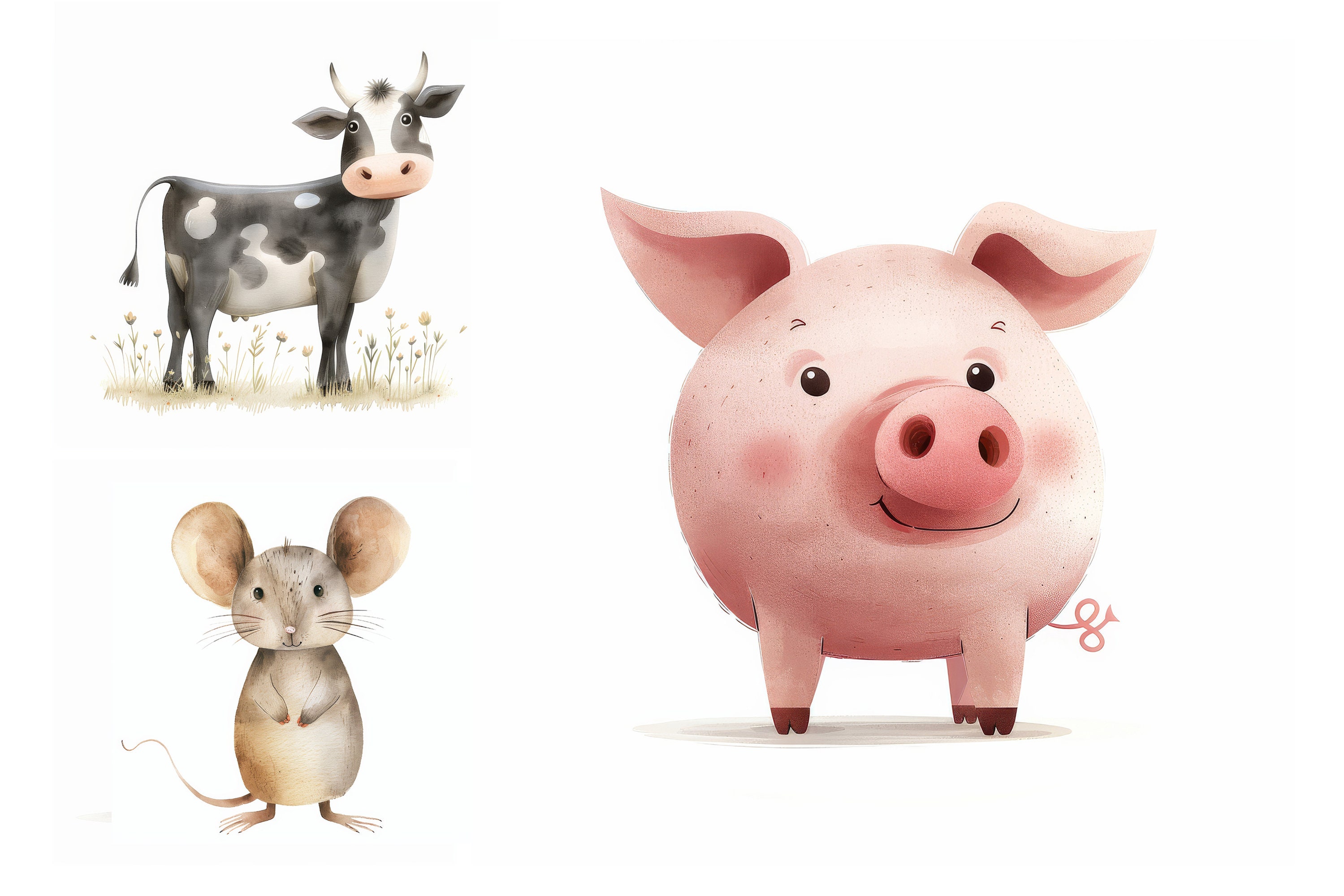 Cute Little Farm Clipart Bundle, High Quality Jpgs, Cow Clipart, Pig ...