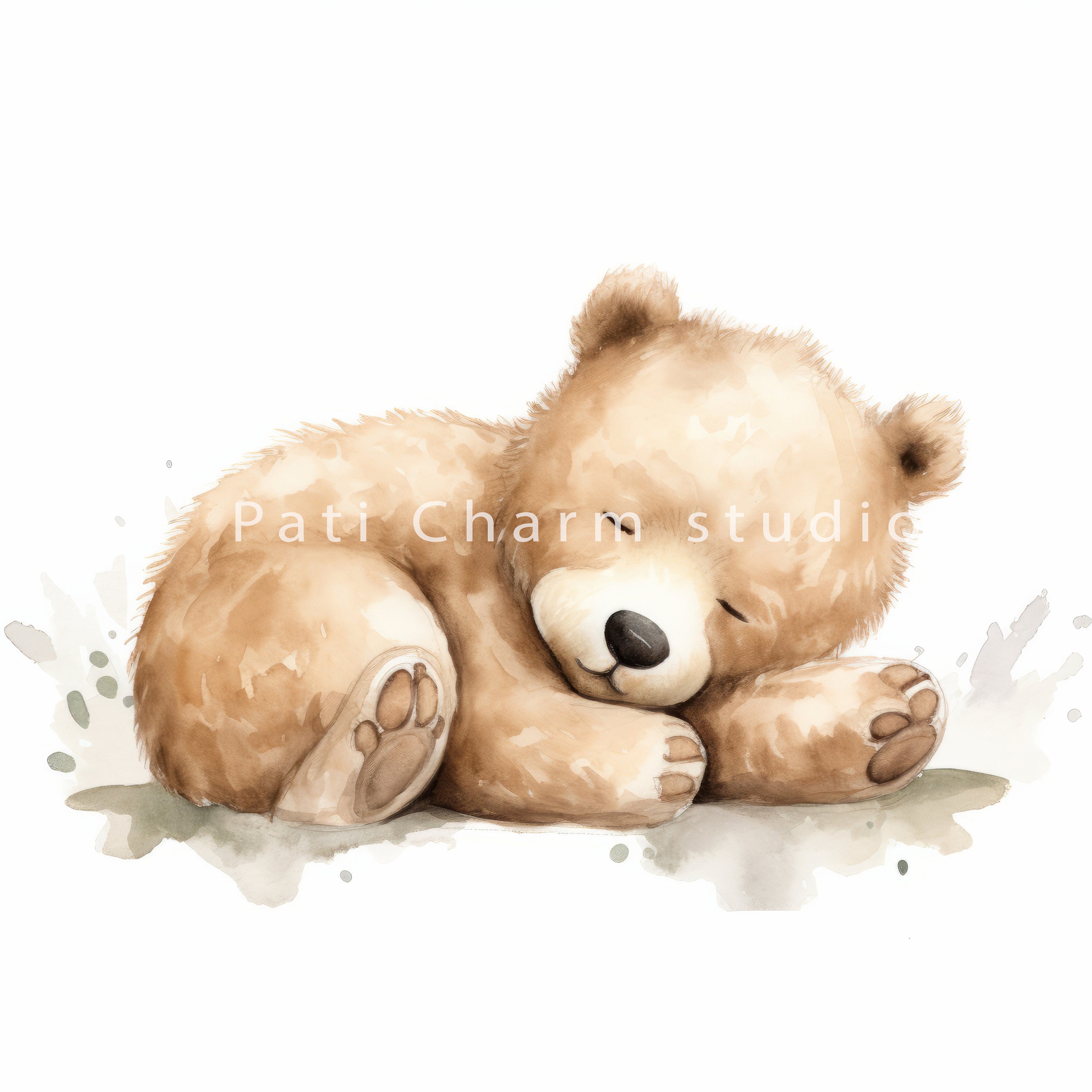 Watercolor Sleepy Bears Clipart Set, Jpgs, Sleeping Baby Animals ...