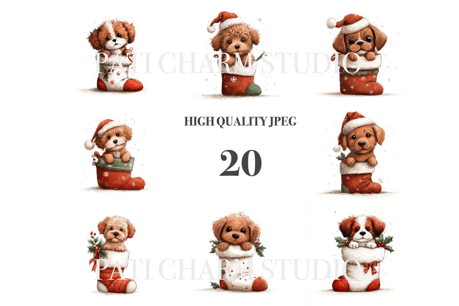 Puppy Christmas Socks Clipart Set, Cute Dog in Holiday Stocking ...