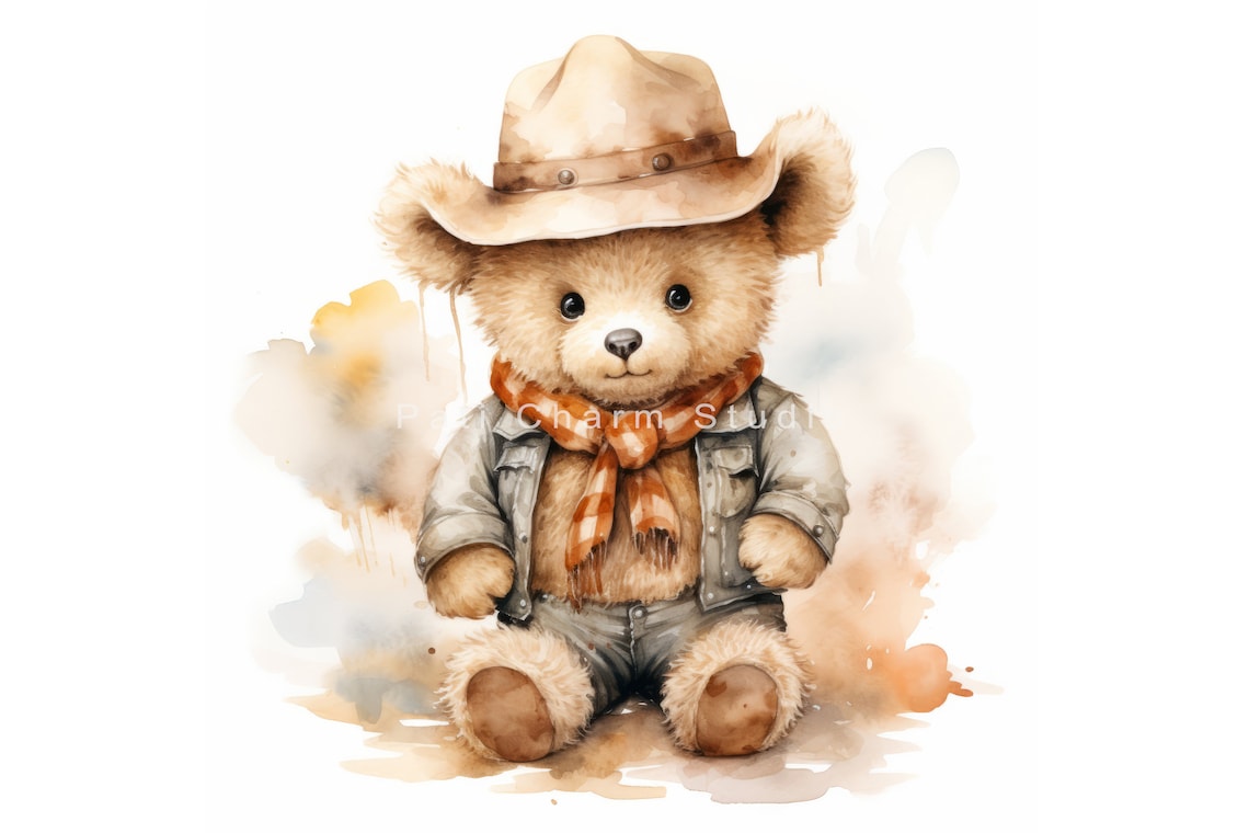 Cowboy Teddy Bear Clipart Bundle High Quality Jpgs Cowboy - Etsy