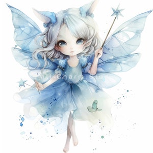 Watercolor Blue Fairy Clipart Bundle, Nursery Clipart Pack, Blue ...