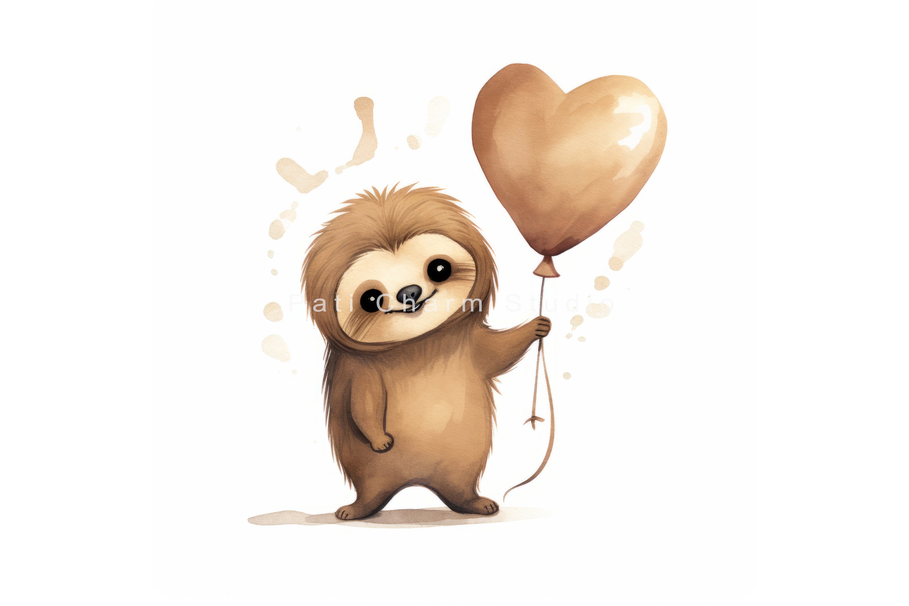 Watercolor Sloth With Heart Balloon Clipart Bundle, Instant Download ...