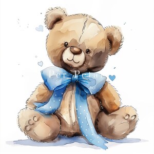 Cute Teddy Bear With Blue Bow Clipart Bundle, Baby Shower Decor, High ...
