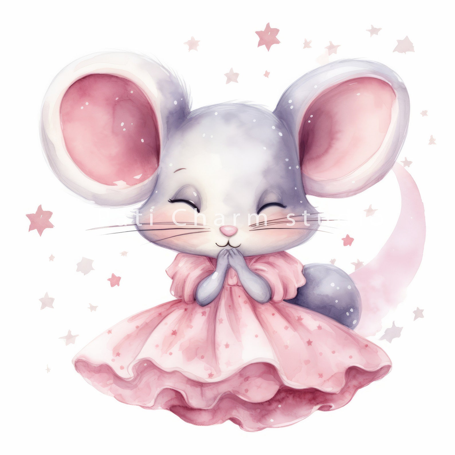 9 Cute Watercolor Sleeping Mouse on the Moon High Quality - Etsy