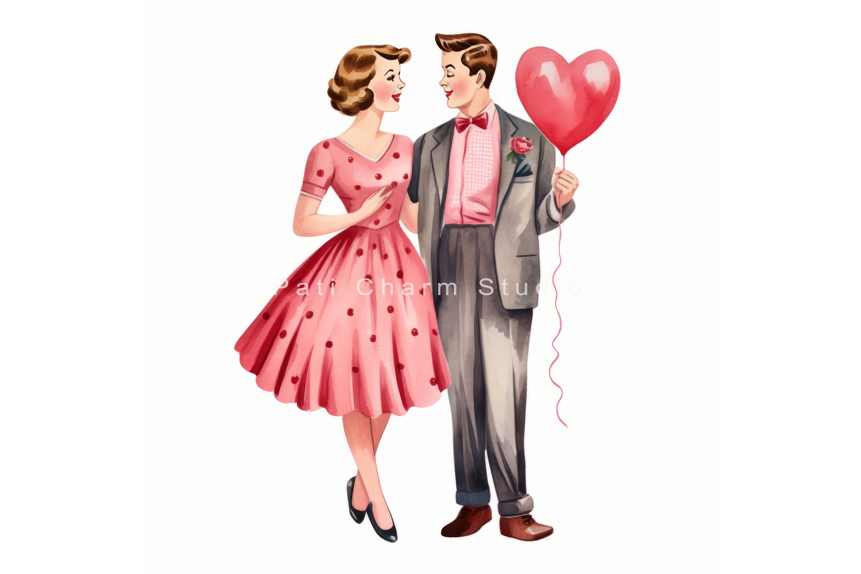 Retro Couple Clipart Set, Jpgs, Valentine Clipart, Wedding Clipart ...