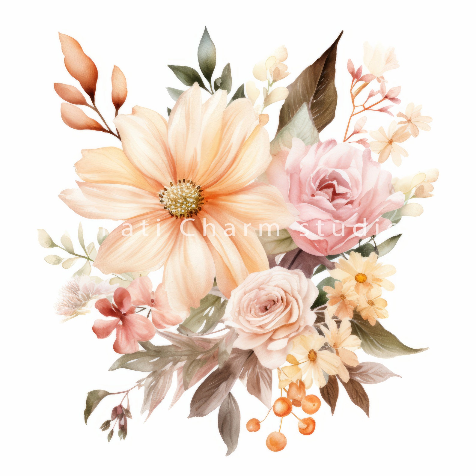 Pink Floral Bouquet Clipart Commercial Use JPG Watercolor - Etsy