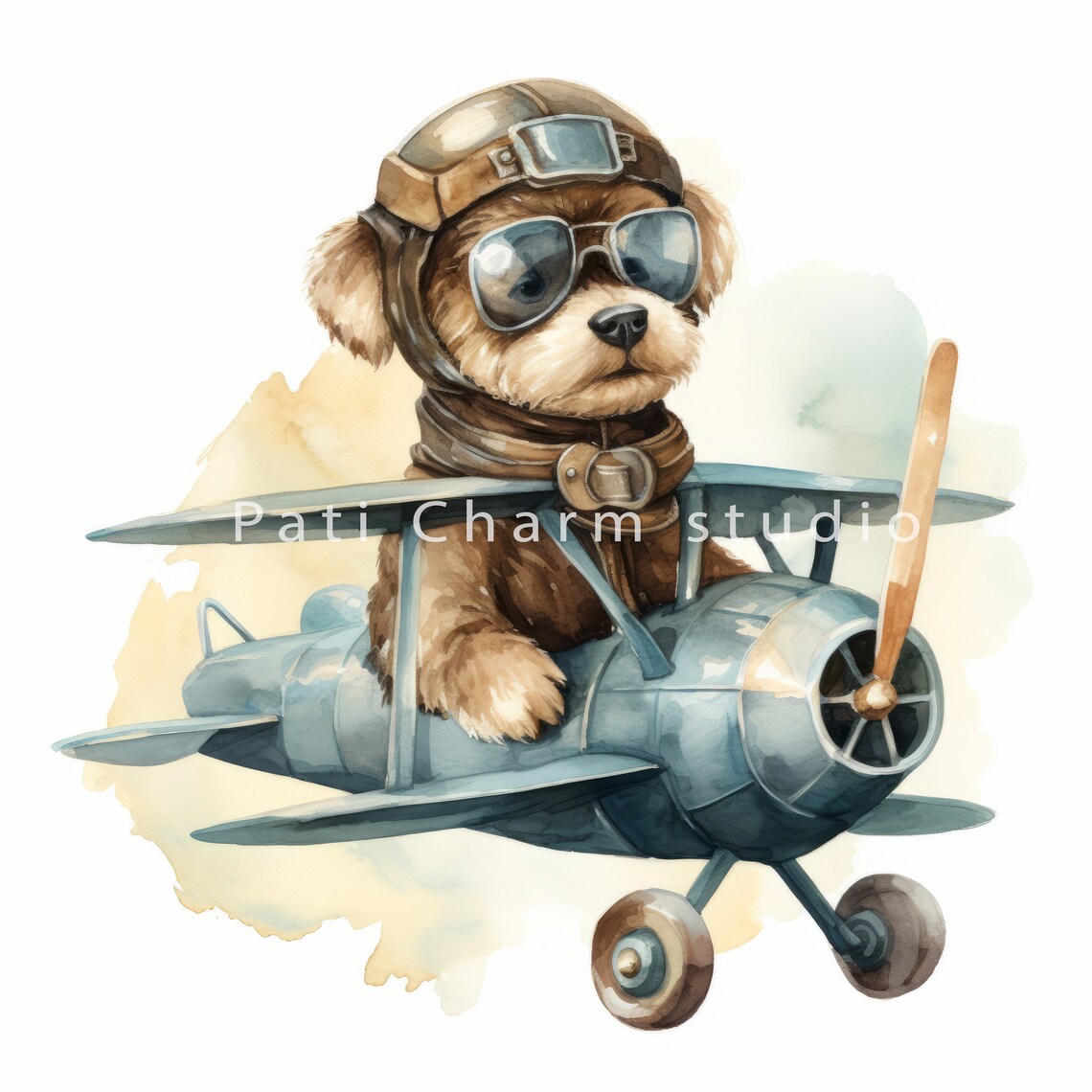Aviator Dog Watercolor Clipart Bundle Jpgs Baby Airplane - Etsy