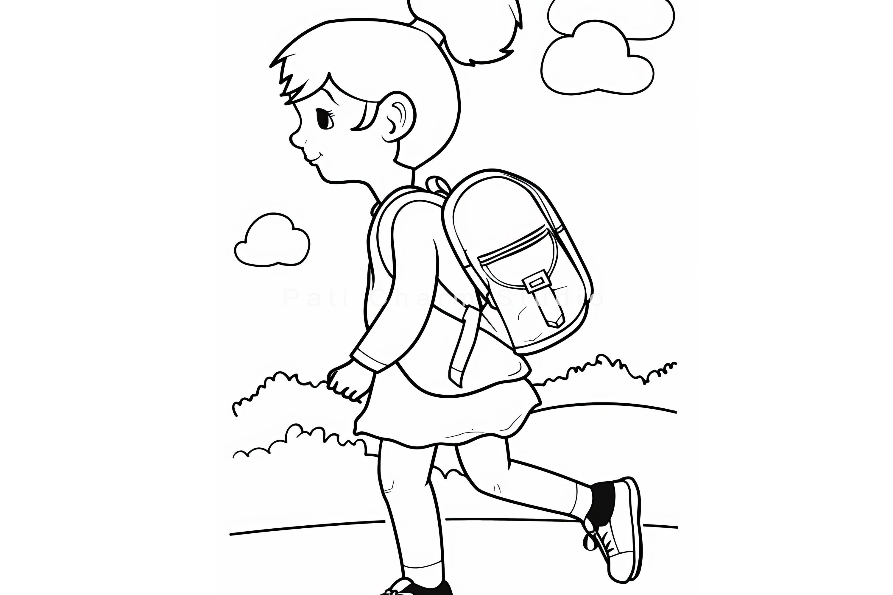 Going to School Coloring Page for Kids, Instant Download, Coloring Book ...