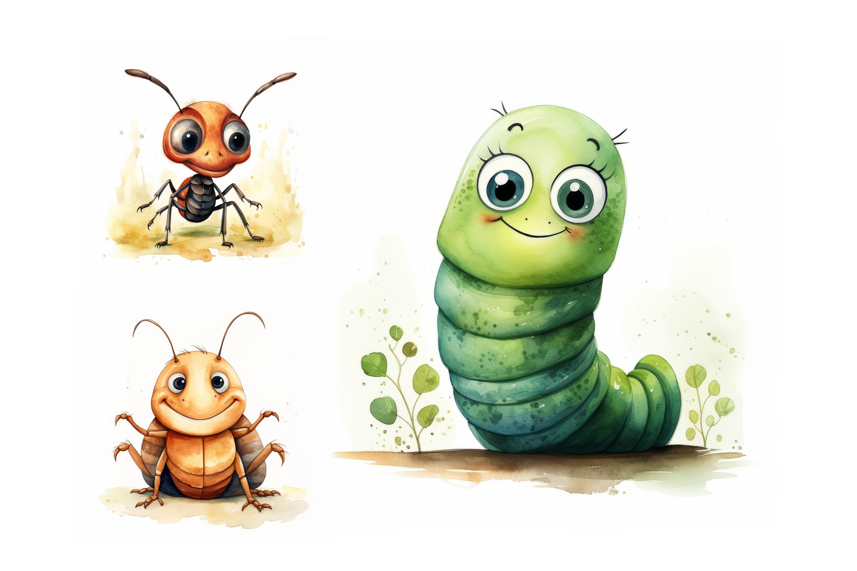 Watercolor Bugs Clipart Bundle, Funny Bug Clipart, Nursery Wall Art ...