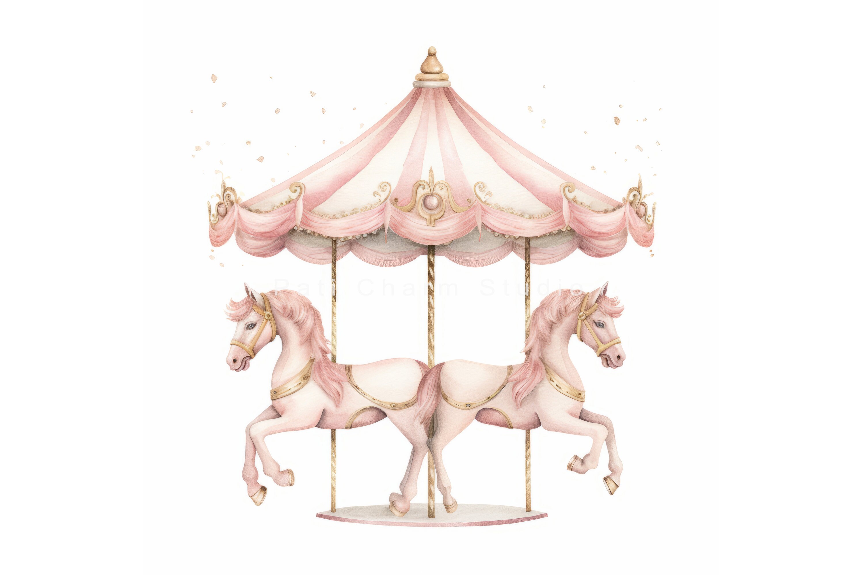 Baby Pink Carousel Clipart Bundle, Pony Clipart, Carousel Horses ...