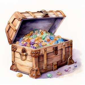 Treasure Chest Clipart Bundle, Watercolor Clipart for Kids, Commercial ...