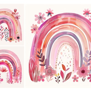 Nursery Pink Rainbow Clipart Bundle, Watercolor Clipart, Pink Clipart ...