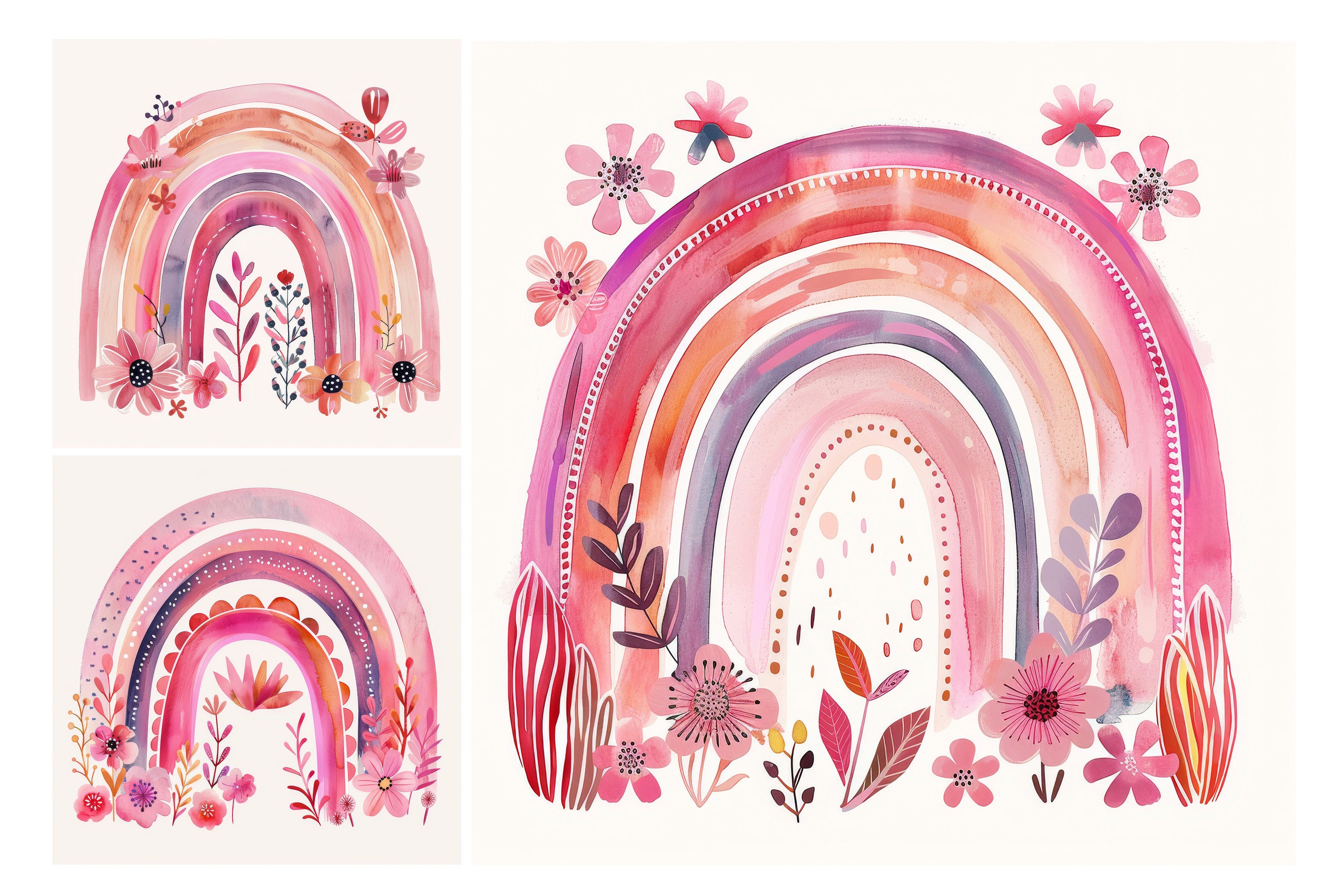 Nursery Pink Rainbow Clipart Bundle, Watercolor Clipart, Pink Clipart ...