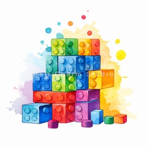 Watercolor Building Bricks Clipart Pack, 9 High Quality Jpgs, Brick ...