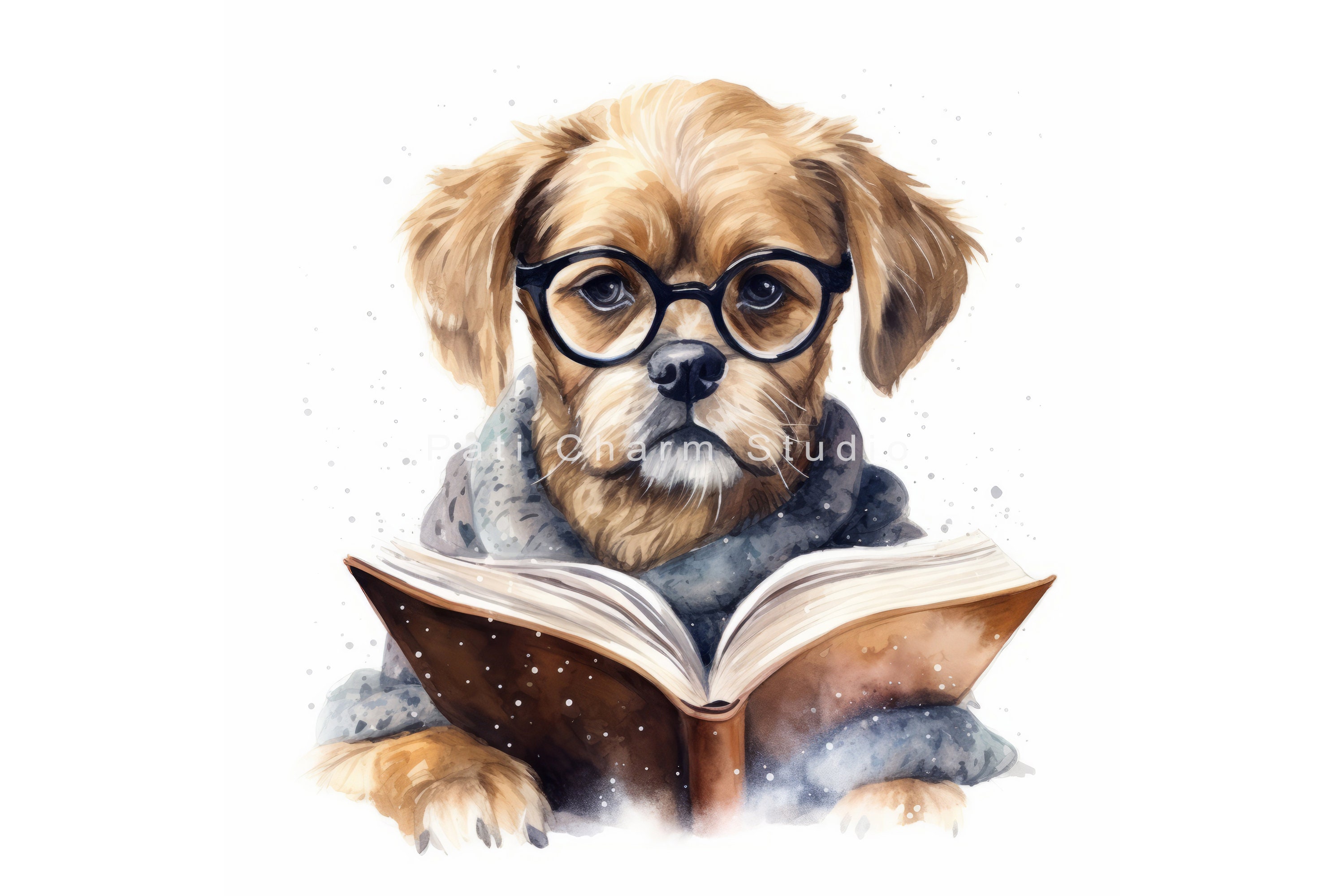 Watercolor Reading Dog Clipart Christmas Clipart Watercolor - Etsy