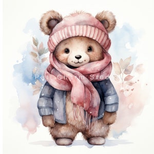 Winter Teddy Bear Clipart Bundle, Watercolor Bear Clipart, Nursery ...