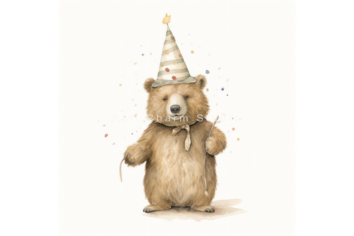 Teddy Bear Birthday Clipart, Watercolor Bear Clipart, Happy Birthday ...