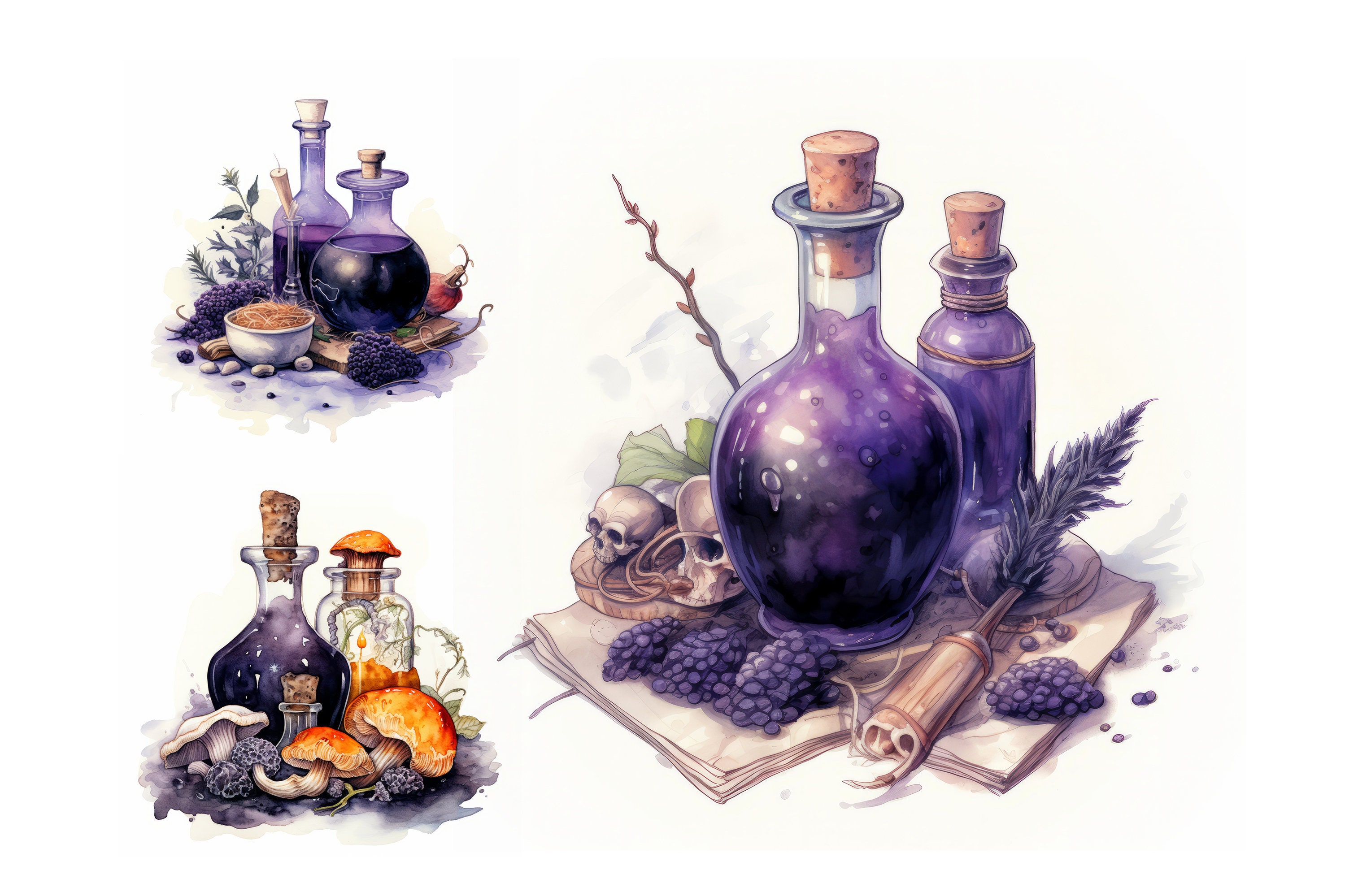 Alchemy Clipart Bundle, Watercolor Magic Clipart, Witch Clipart ...