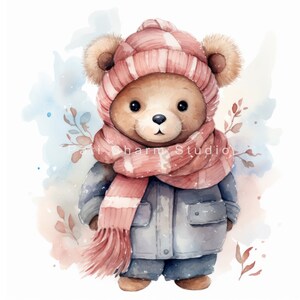 Winter Teddy Bear Clipart Bundle, Watercolor Bear Clipart, Nursery ...