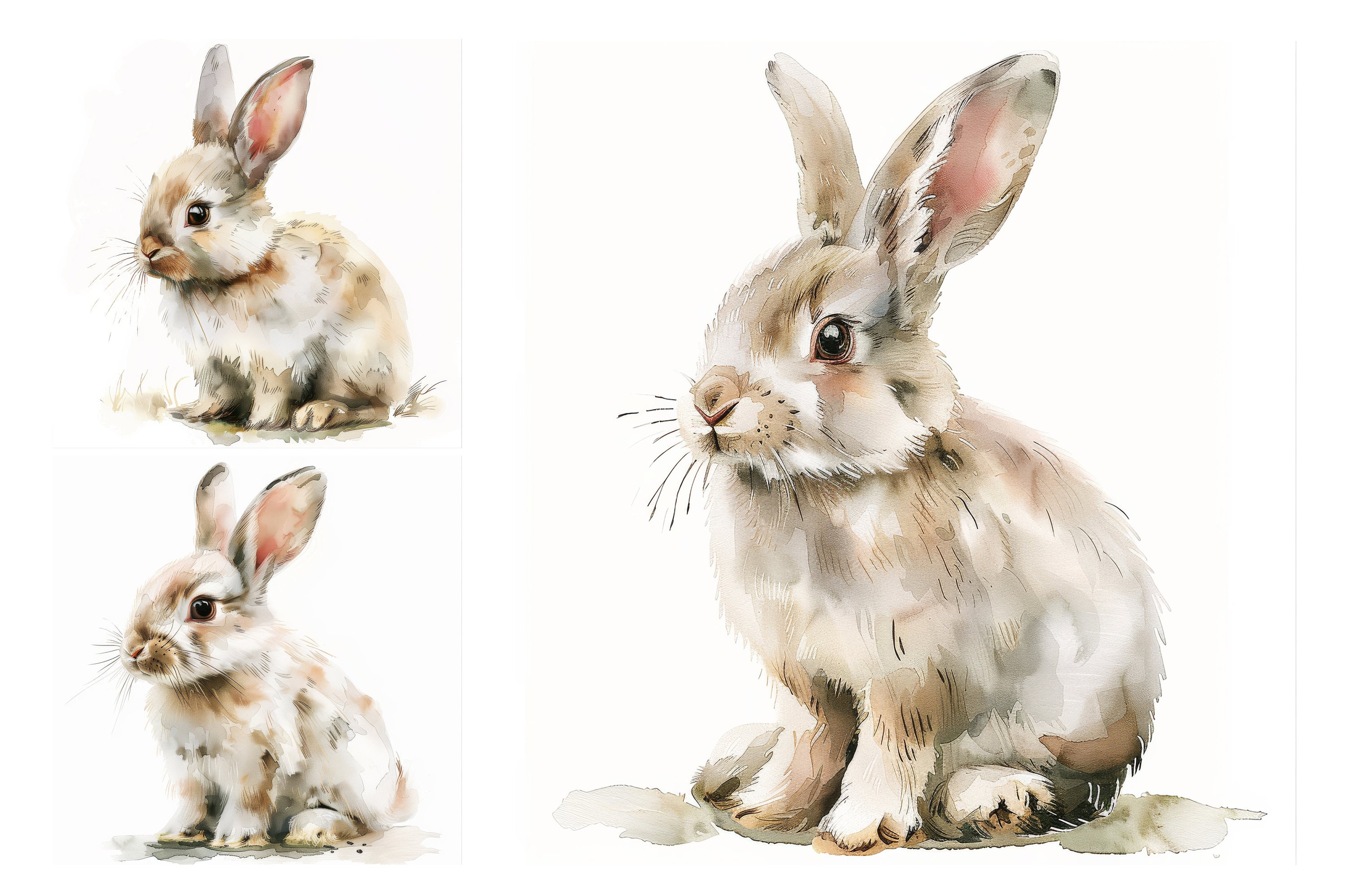 Watercolor Rabbit Clipart Bundle, Wild Animals, Digital Stickers ...