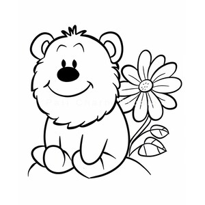Cute Bear With Flowers Coloring Page for Kids, Instant Download ...
