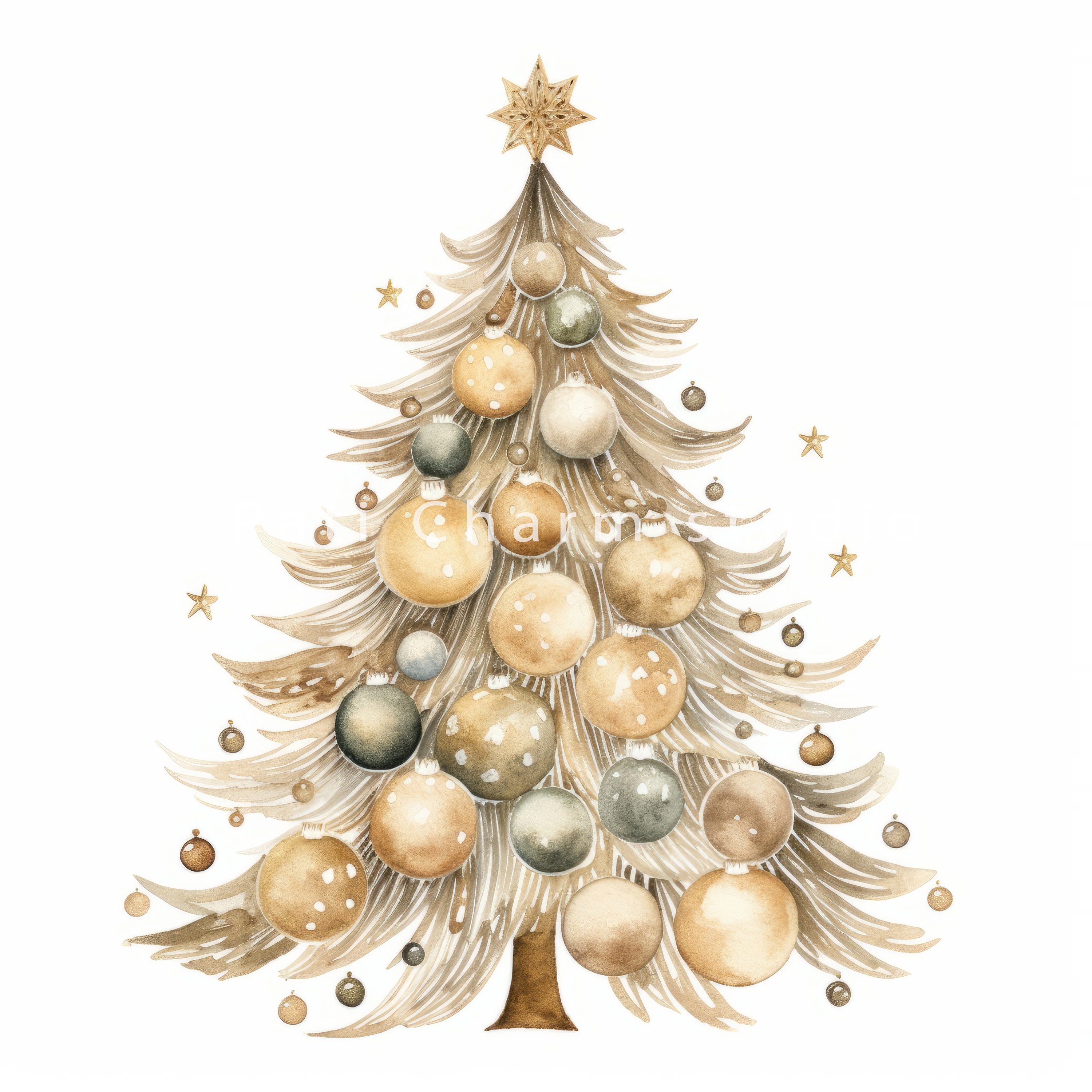 Gold Christmas Tree Clipart Bundle, High Quality Jpgs, Winter Tree, Digital Planner, Christmas ...