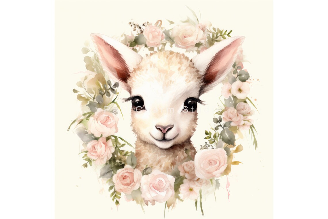 Easter Baby Lamb Clipart Bundle, High Quality JPG, Floral Lamb Clipart ...
