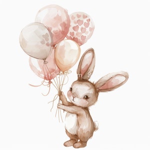 9 Sweet Bunny Flying on Balloons Clipart Bundle, High Quality Jpgs ...