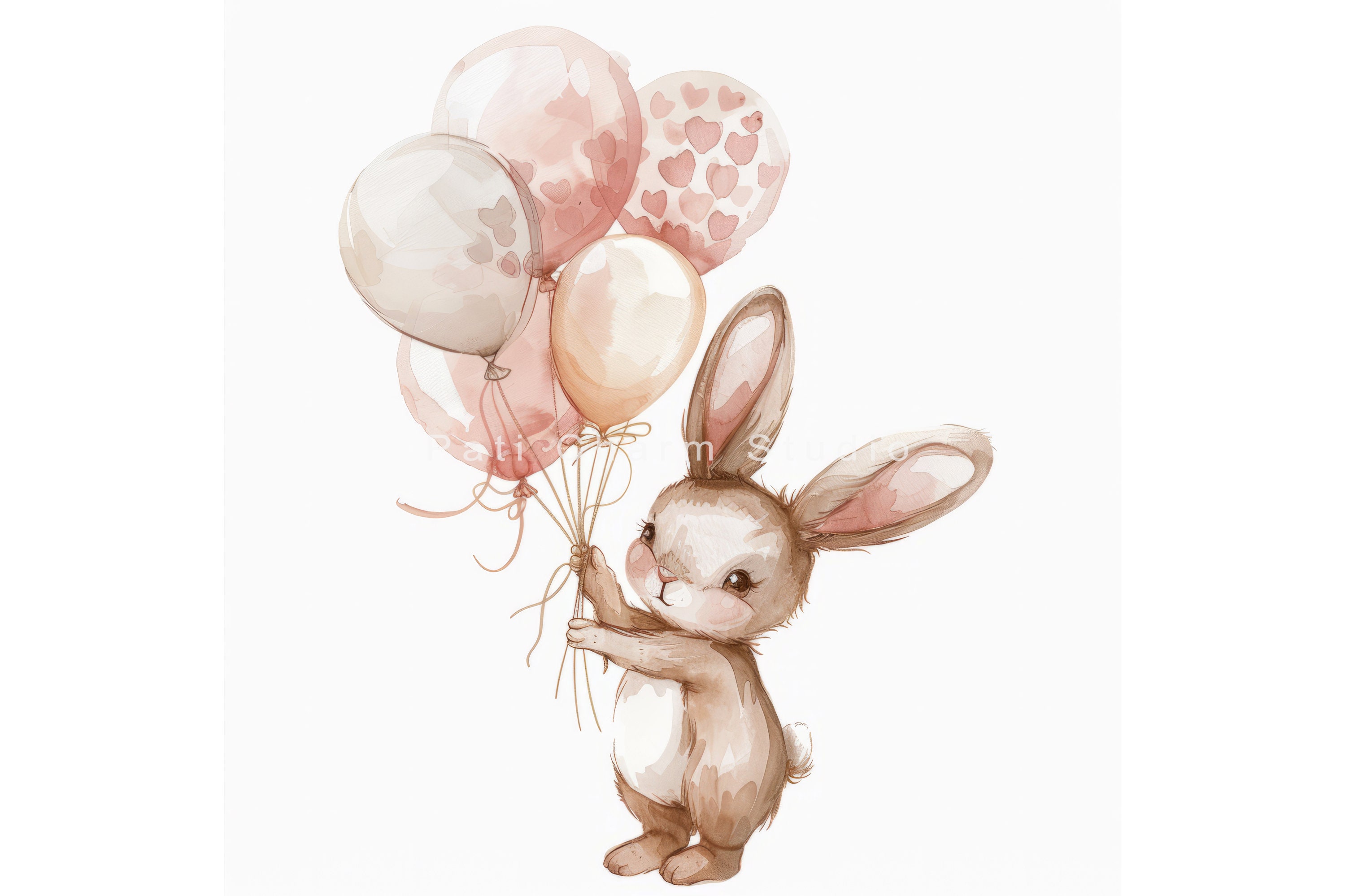 9 Sweet Bunny Flying on Balloons Clipart Bundle, High Quality Jpgs ...