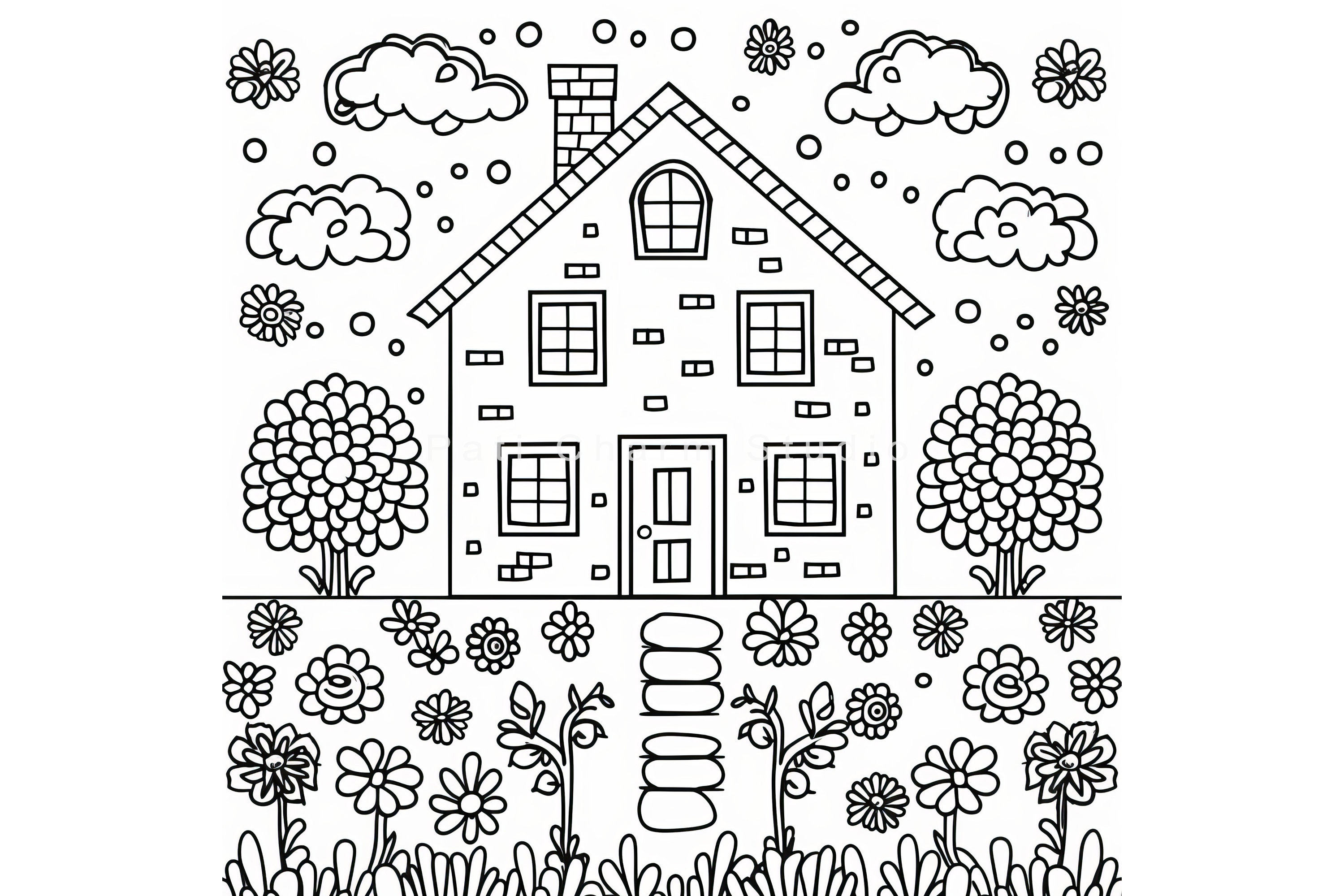 Floral House Coloring Page for Kids, Instant Download, Coloring Book ...