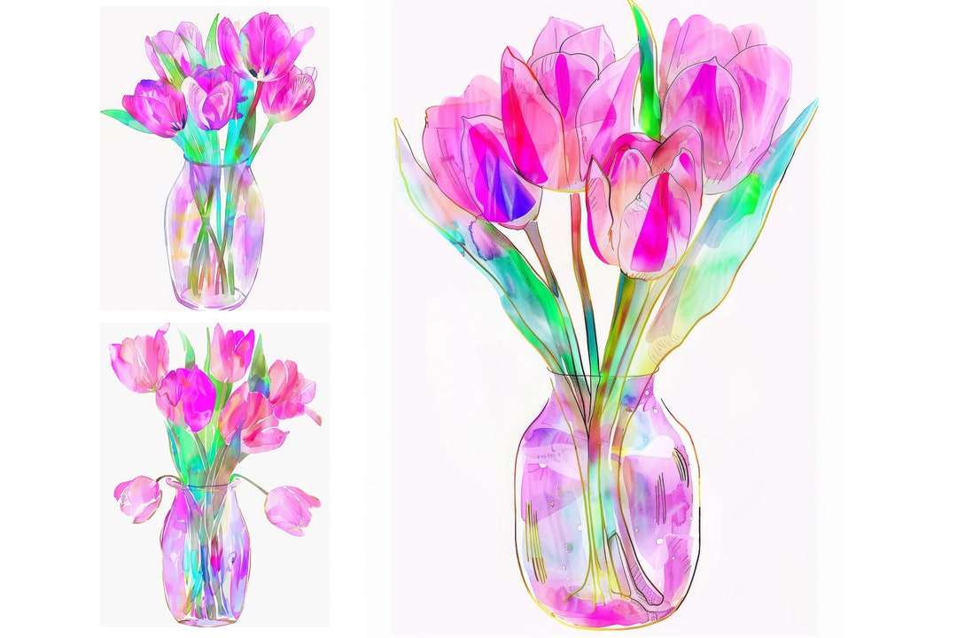 Watercolor Abstract Pink Tulips Clipart Bundle, Flower Clipart, Wedding ...