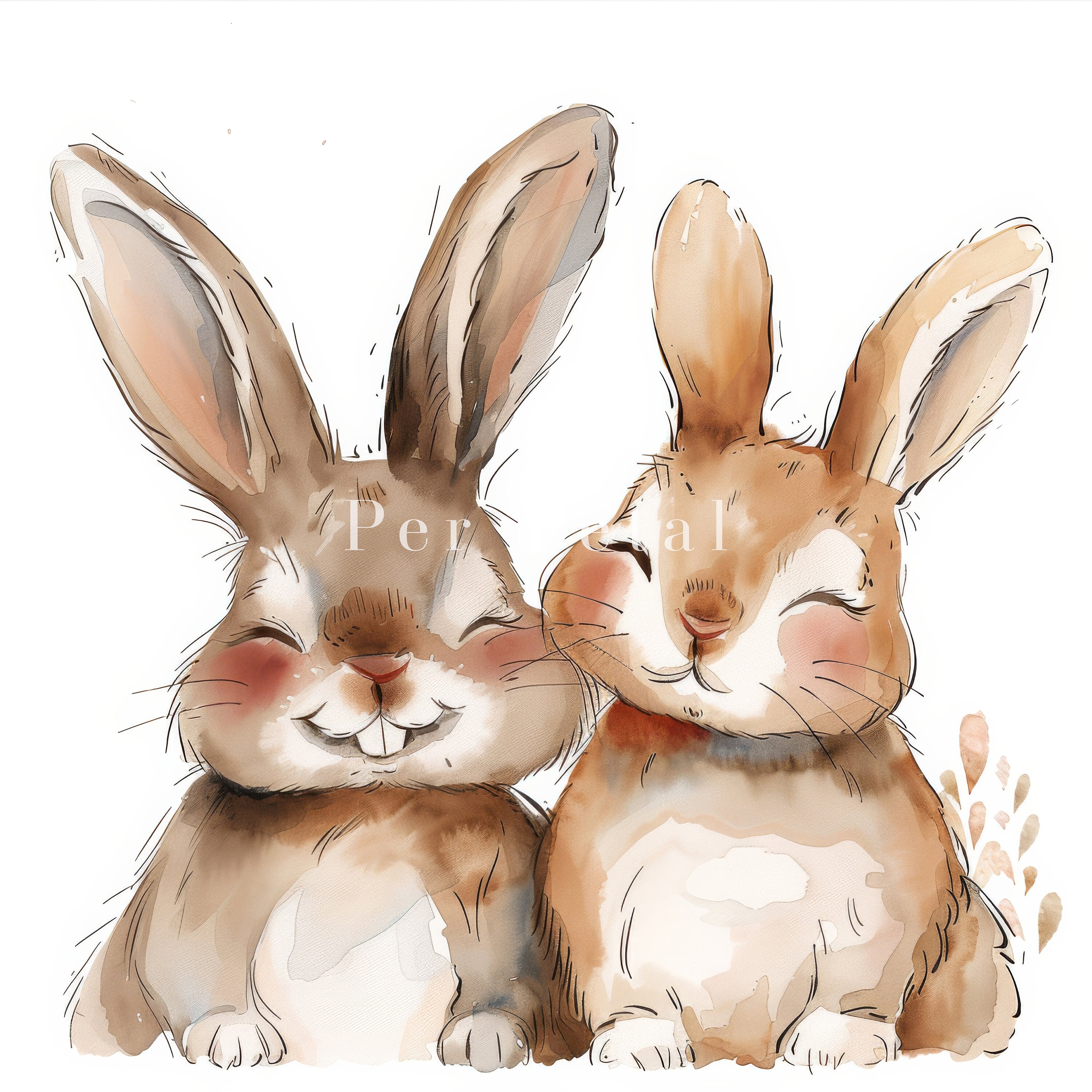 Watercolor Cute Bunny Clipart Bundle, High Quality JPG, Nursery Rabbit ...