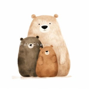 Cute Bear Family Clipart Bundle, High Quality Jpgs, Watercolor Nursery ...