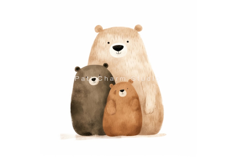 Cute Bear Family Clipart Bundle, High Quality Jpgs, Watercolor Nursery ...