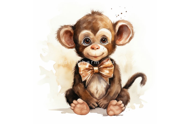 Watercolor Monkey Clipart Bundle, High Quality Jpgs, Card Making, Baby ...