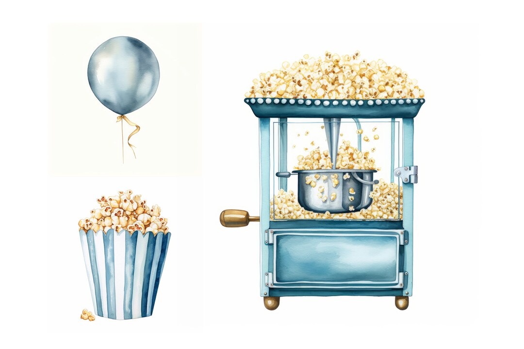 Blue Popcorn Clipart Set, High Quality Jpgs, Digital Clipart for Kids ...